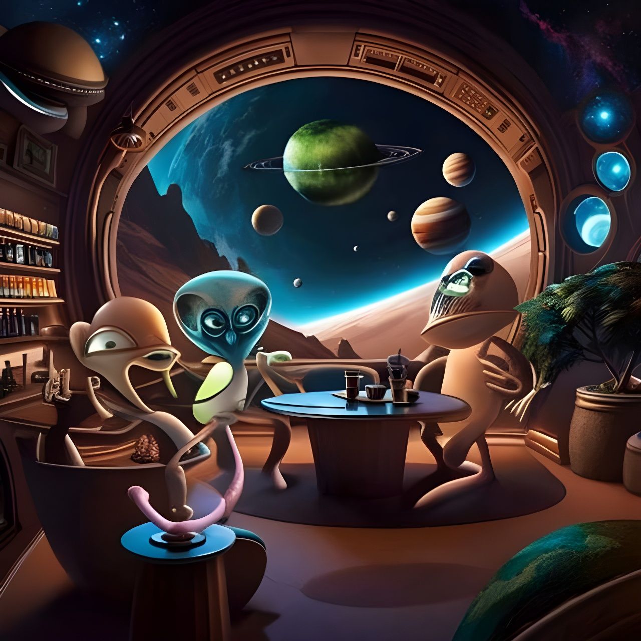 Alien coffee shop - AI Generated Artwork - NightCafe Creator