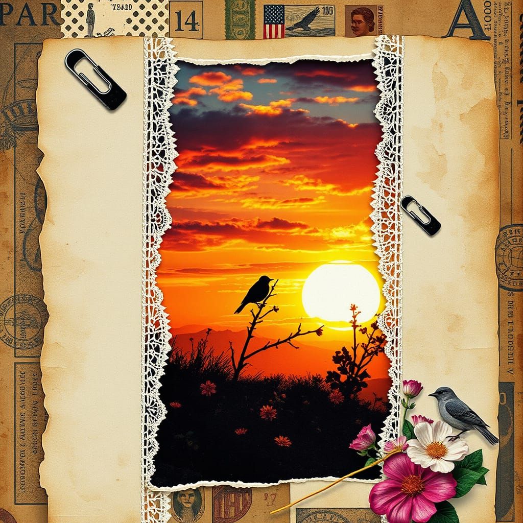 Sunset Torn Paper Collage - Epic Sunset Collage in Intricate...