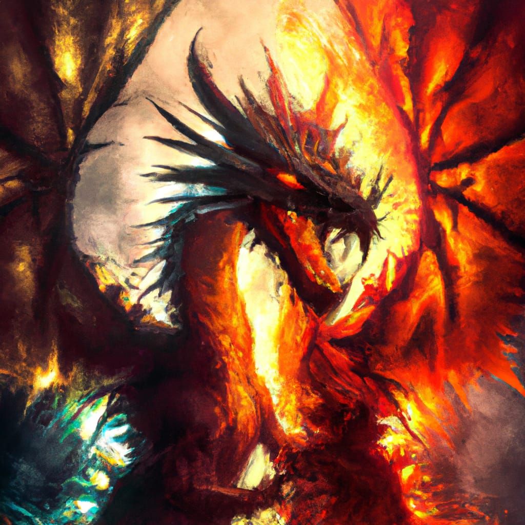 Winged Serpent Of Shadow And Fey-Fire, Centered Fear Inspiring Dark ...