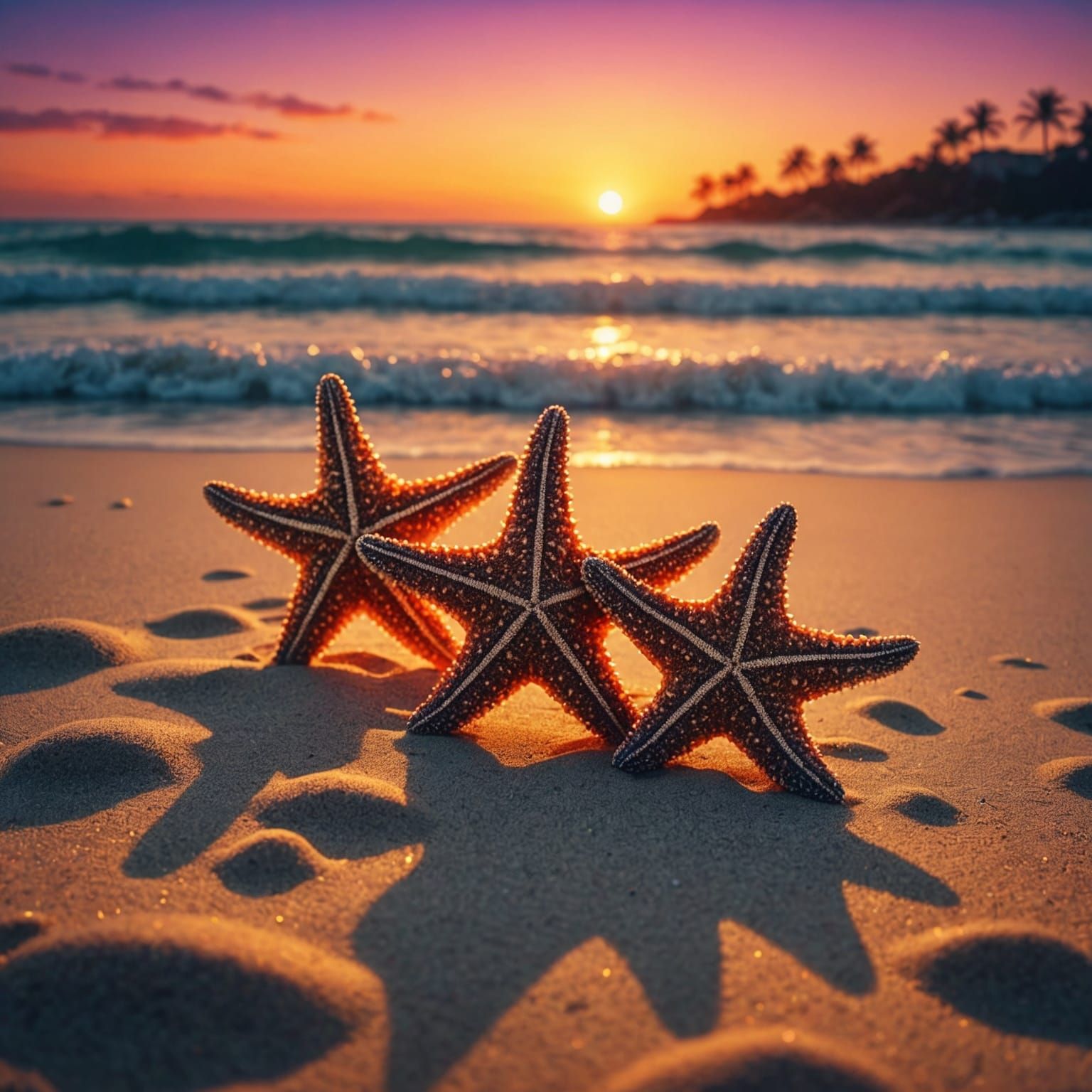 3 Starfish on a Beach - AI Generated Artwork - NightCafe Creator