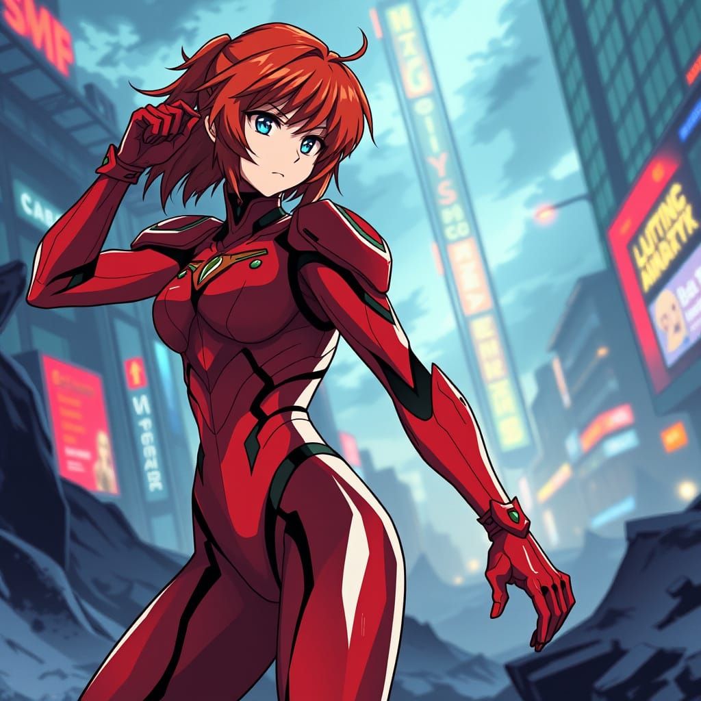 Asuka Langley Soryu in Vibrant Red Evangelion Plug... - AI Art