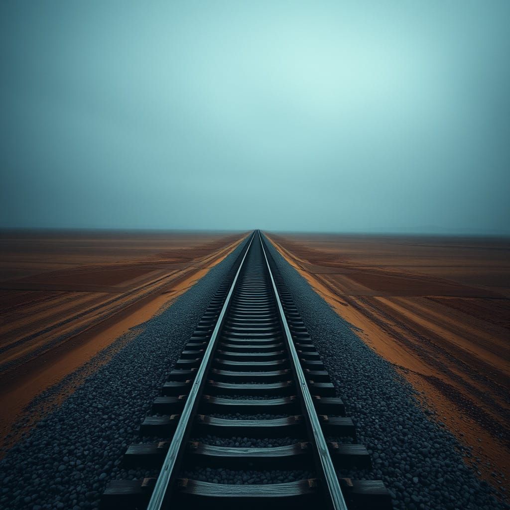 Endless Railway Track Disappears into Arid Horizon - AI Art