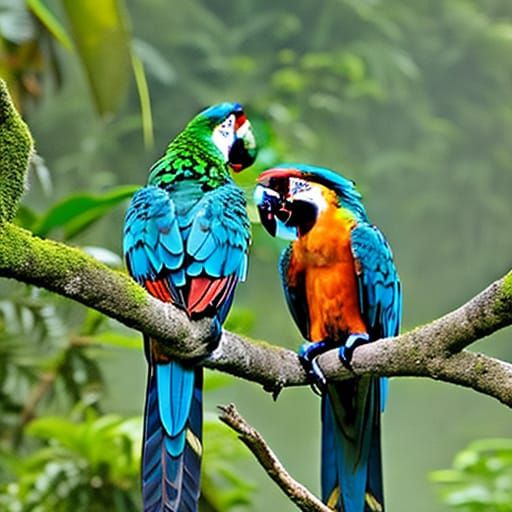 a pair of macaws on a branch - AI Generated Artwork - NightCafe Creator