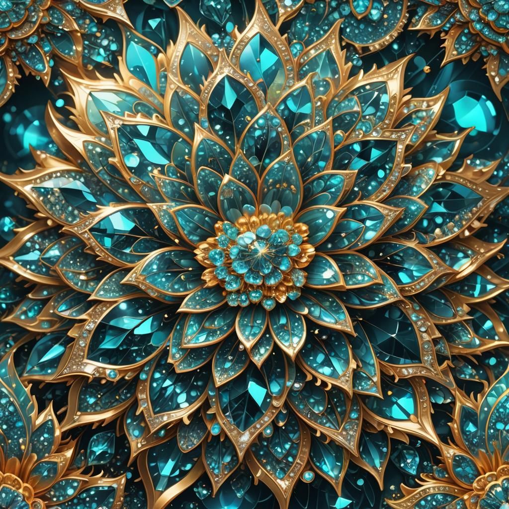 Turquoise and Gold Crystal Floral - AI Generated Artwork - NightCafe ...