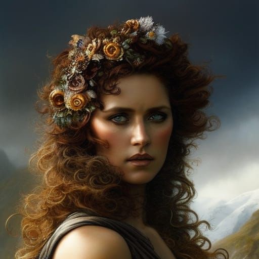 Brigid The Exalted - Fierce Irish Goddess in Rococo Style