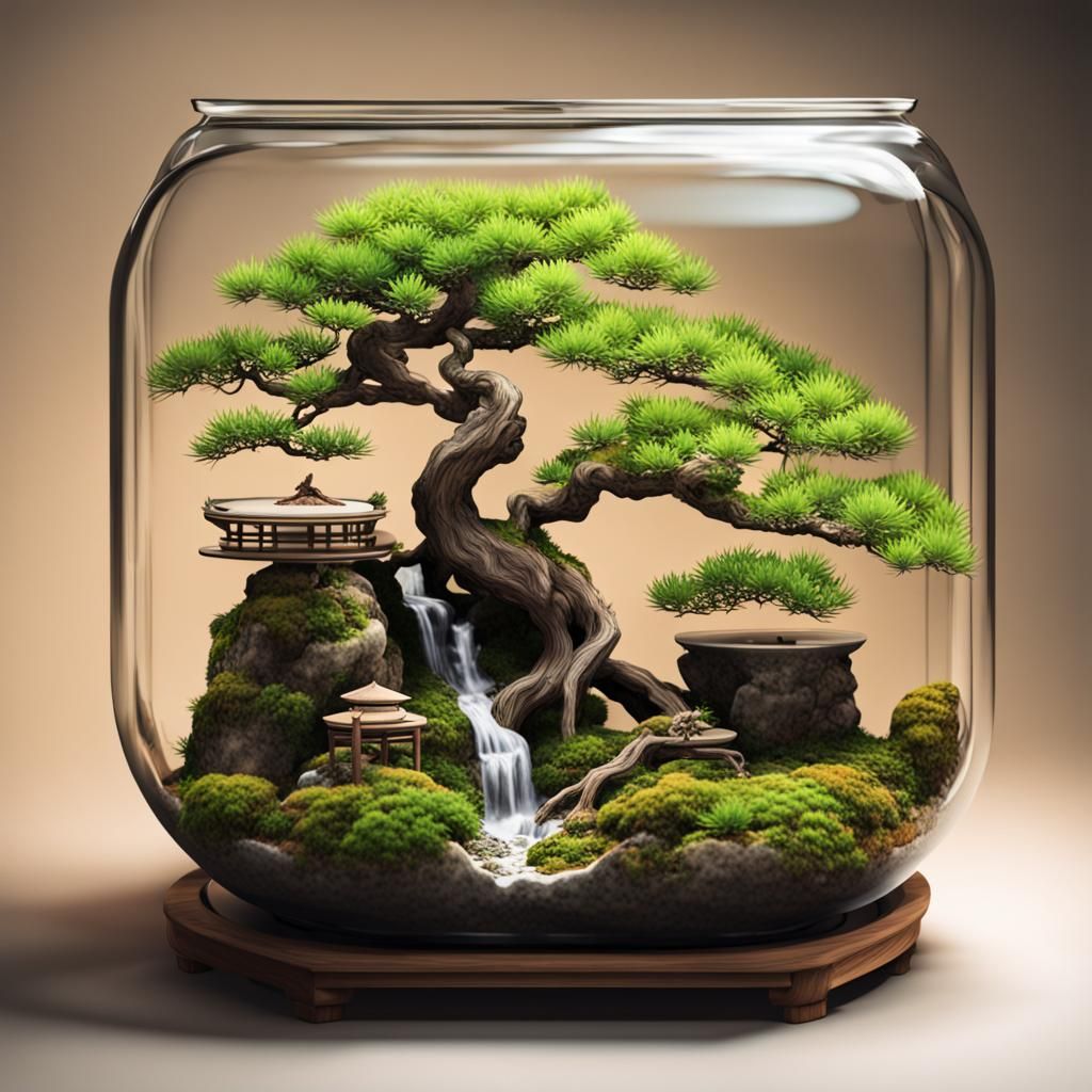 A Japanese bonsai terrarium , mixed media , 8K resolution - AI ...