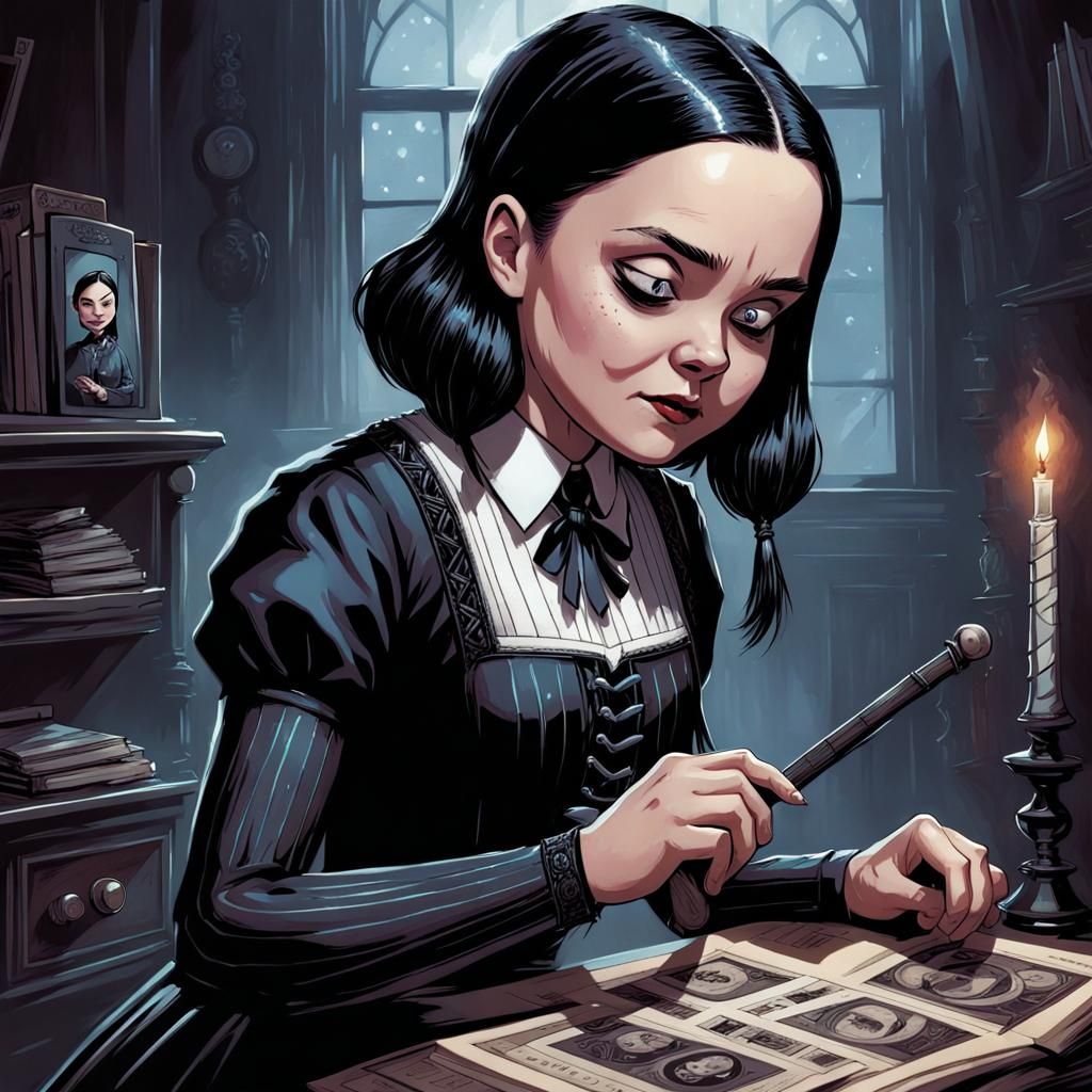 Wednesday Addams playing chello - AI Generated Artwork - NightCafe Creator