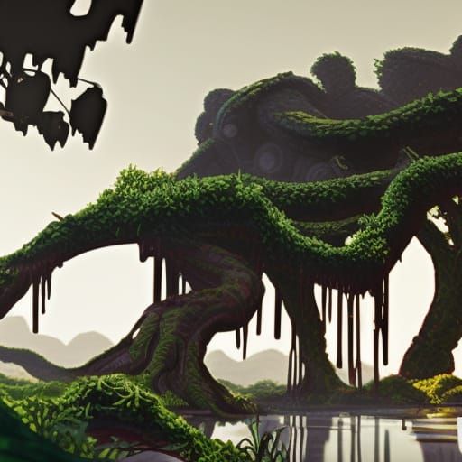 alien planet, TREES, COVERED WITH VINES, two suns - AI Generated ...