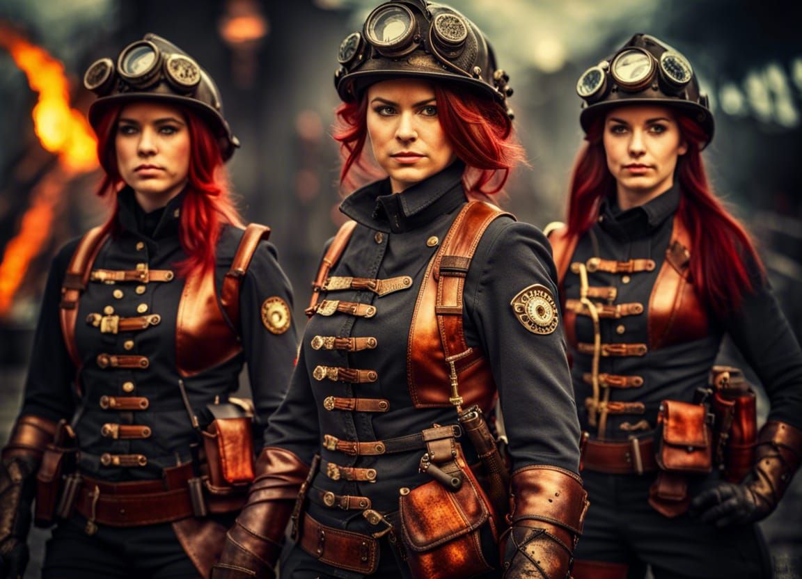 Steampunk Firefighter Girls - AI Generated Artwork - NightCafe Creator