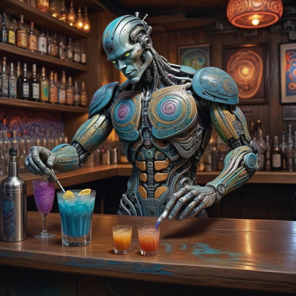 Futuristic Bartender Making Drinks - AI Generated Artwork - NightCafe Creator