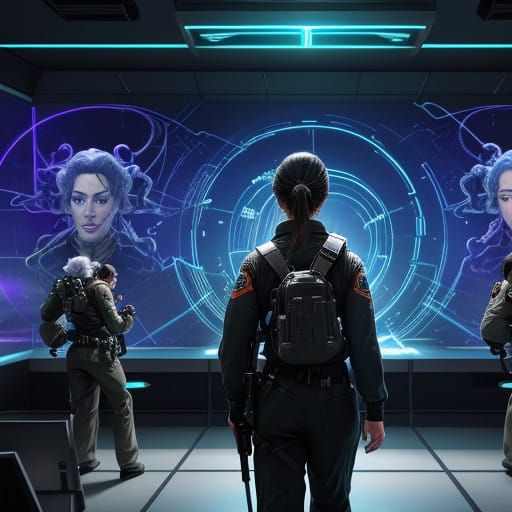 Cyberpunk Command Center in Shadows - AI Art