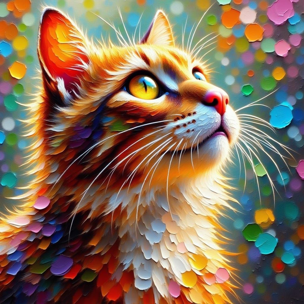 Impasto cat painting - Vibrant Impasto Oil Painting of a Fel...