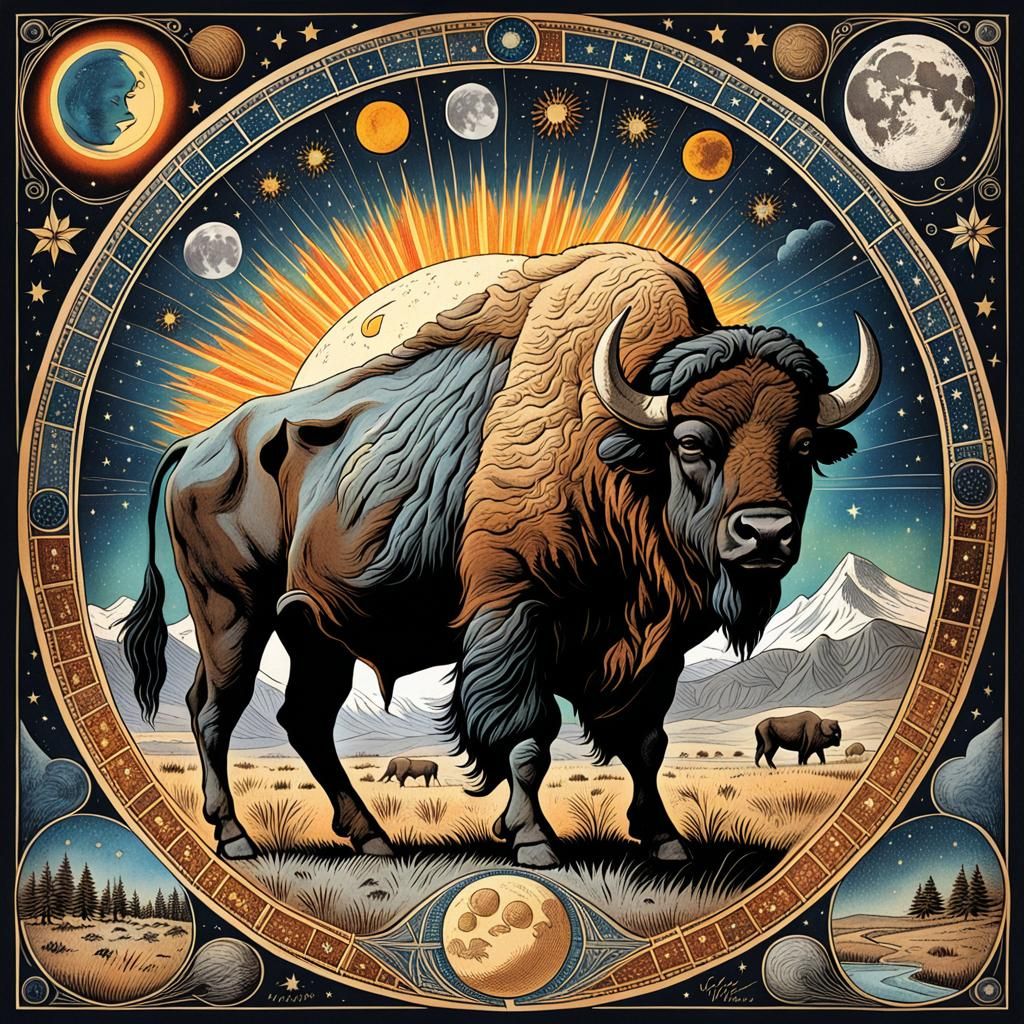Buffalo - Mystical Buffalo in a Celestial Landscape