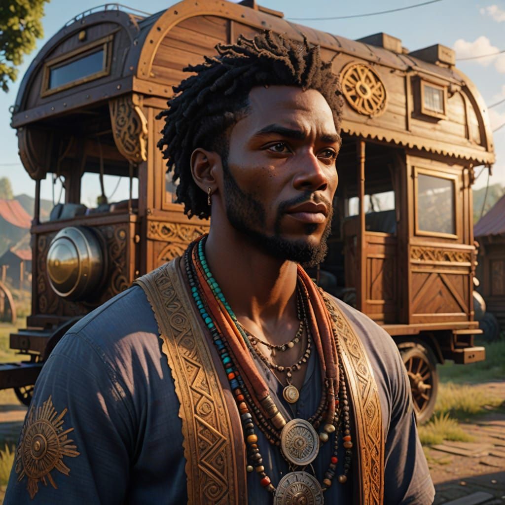 Mystical Gypsy Man Surrounded by Vibrant Colors an... - AI Art