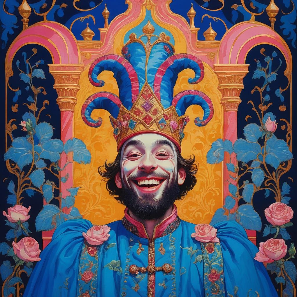 Portrait of a Happy Jester - Baroque Jester in Maximalist Ca...