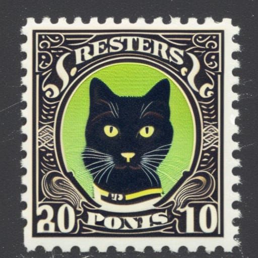 black cat postage stamp - AI Generated Artwork - NightCafe Creator