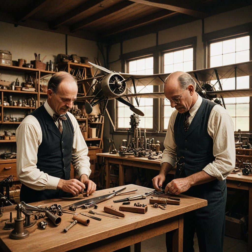 The Wright brothers, Wilbur and Orville, in their workshop. History in ...