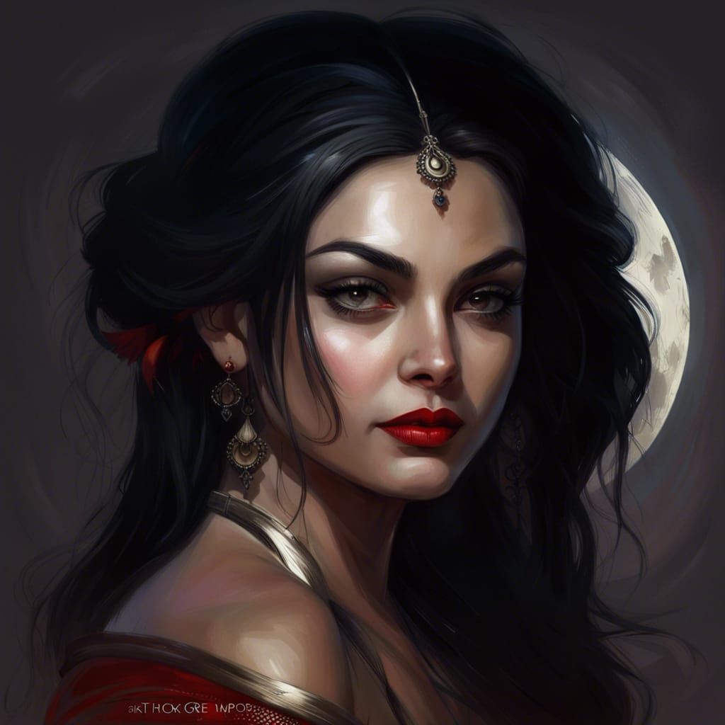 Moonlit Portrait in Art Nouveau Style - AI Art