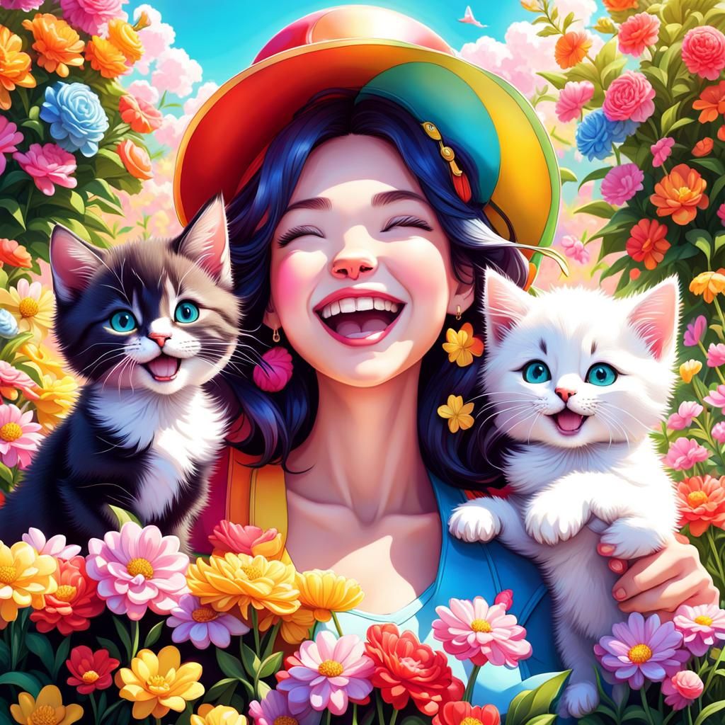2 kittens and girl - AI Generated Artwork - NightCafe Creator