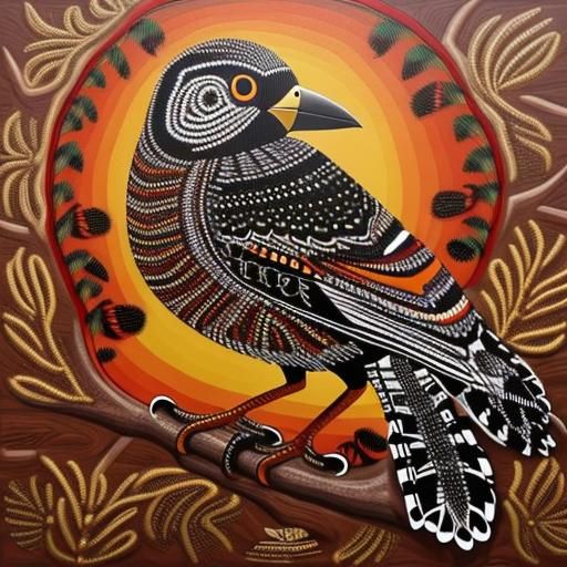 Aboriginal bird art. sharp, focused, vibrant, colorful, clear image ...