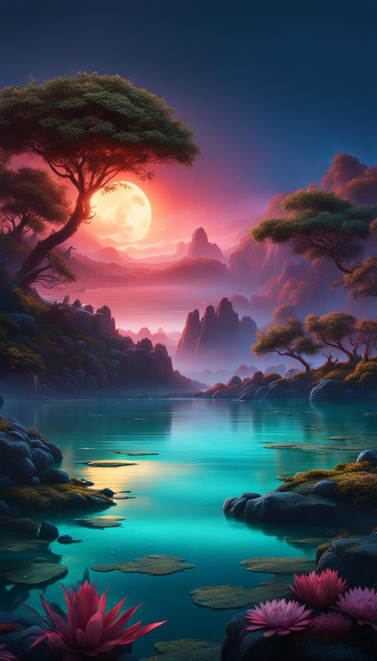 Serene luminous lagoon scene 3/5 - AI Generated Artwork - NightCafe Creator