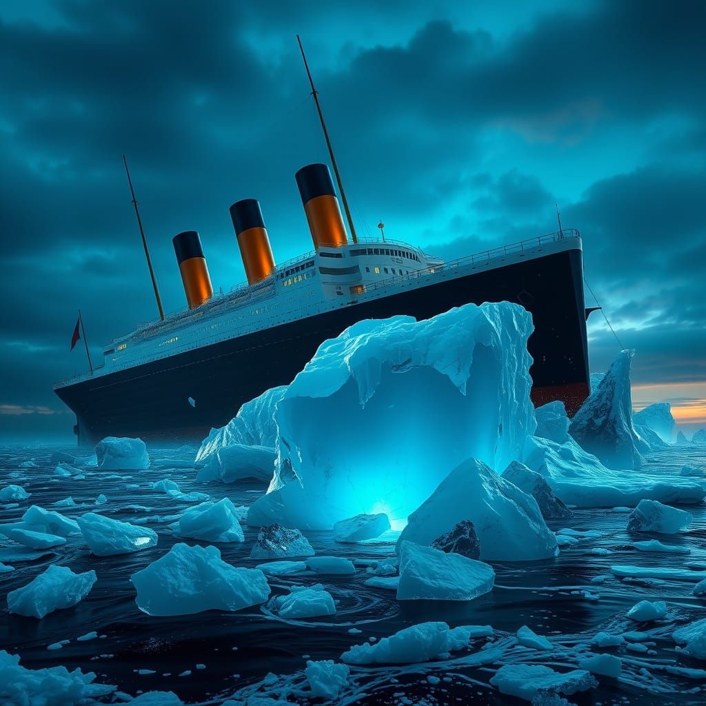 Realistic Titanic Meets Its Fate in a Stunning Ice... - AI Art