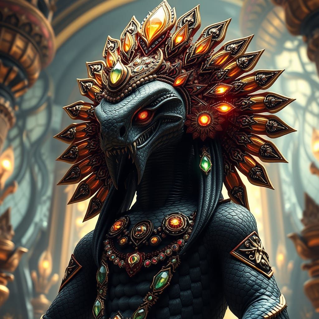 Regal Naga King Adorns Majestic Palace with Radian... - AI Art