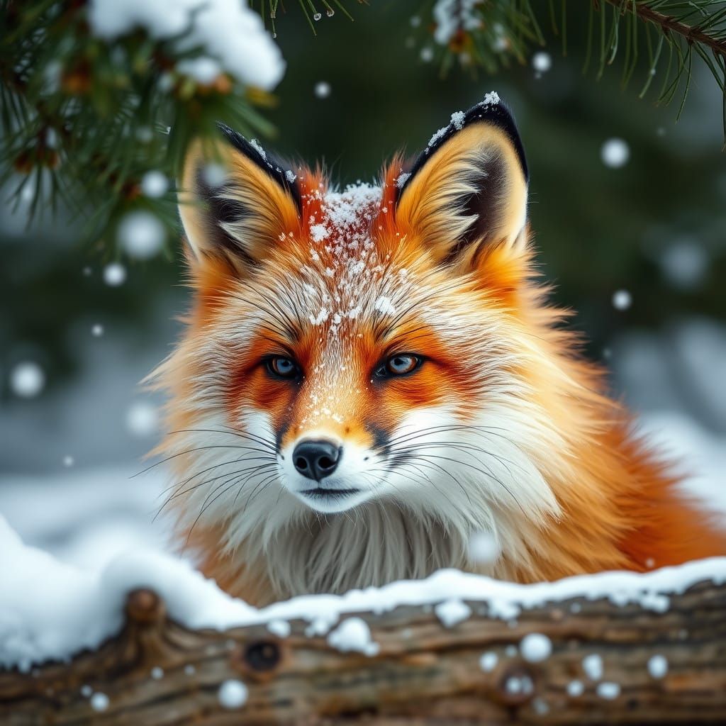 Red Fox in a Snow Storm - Rustic Red Fox in Winter Snow