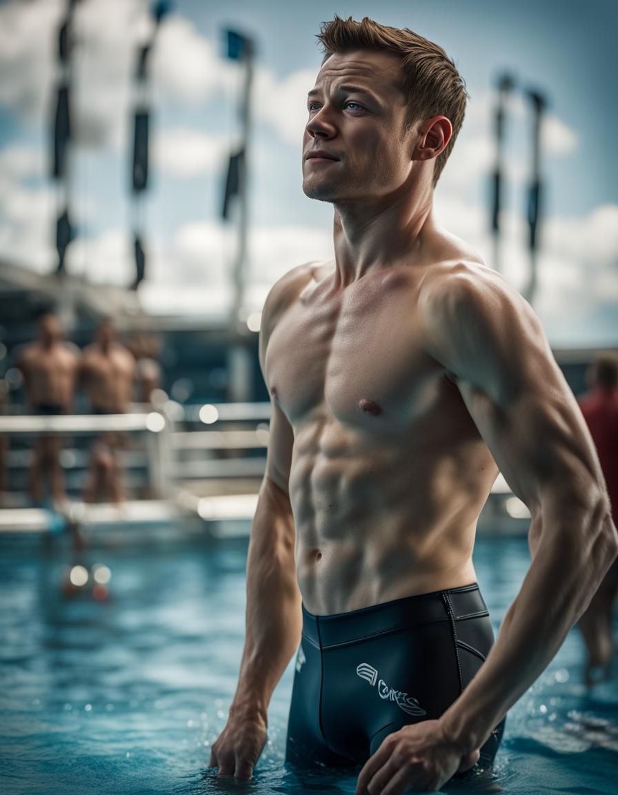 Taron Egerton at the pool - AI Generated Artwork - NightCafe Creator