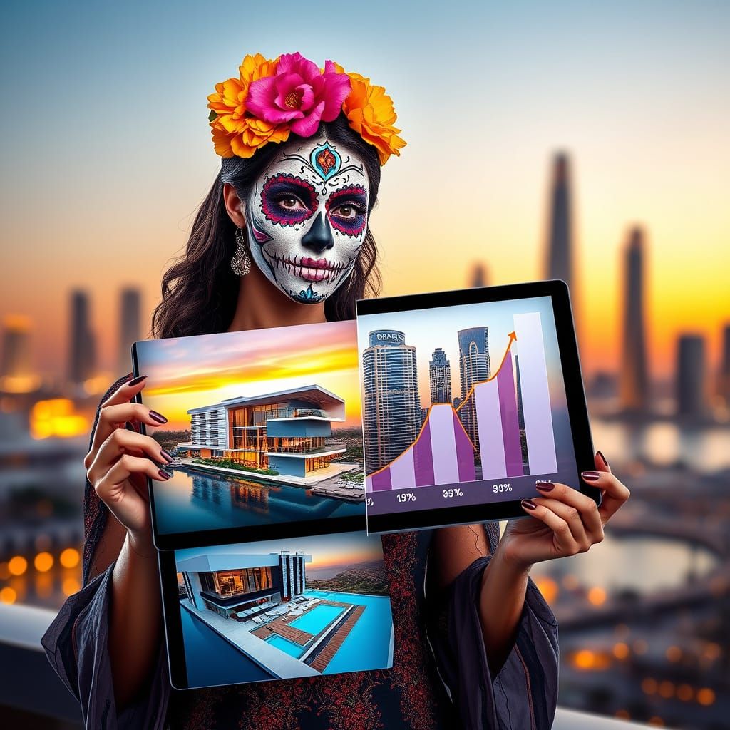 Confident Woman Embracing Futuristic Financial Suc... - AI Art