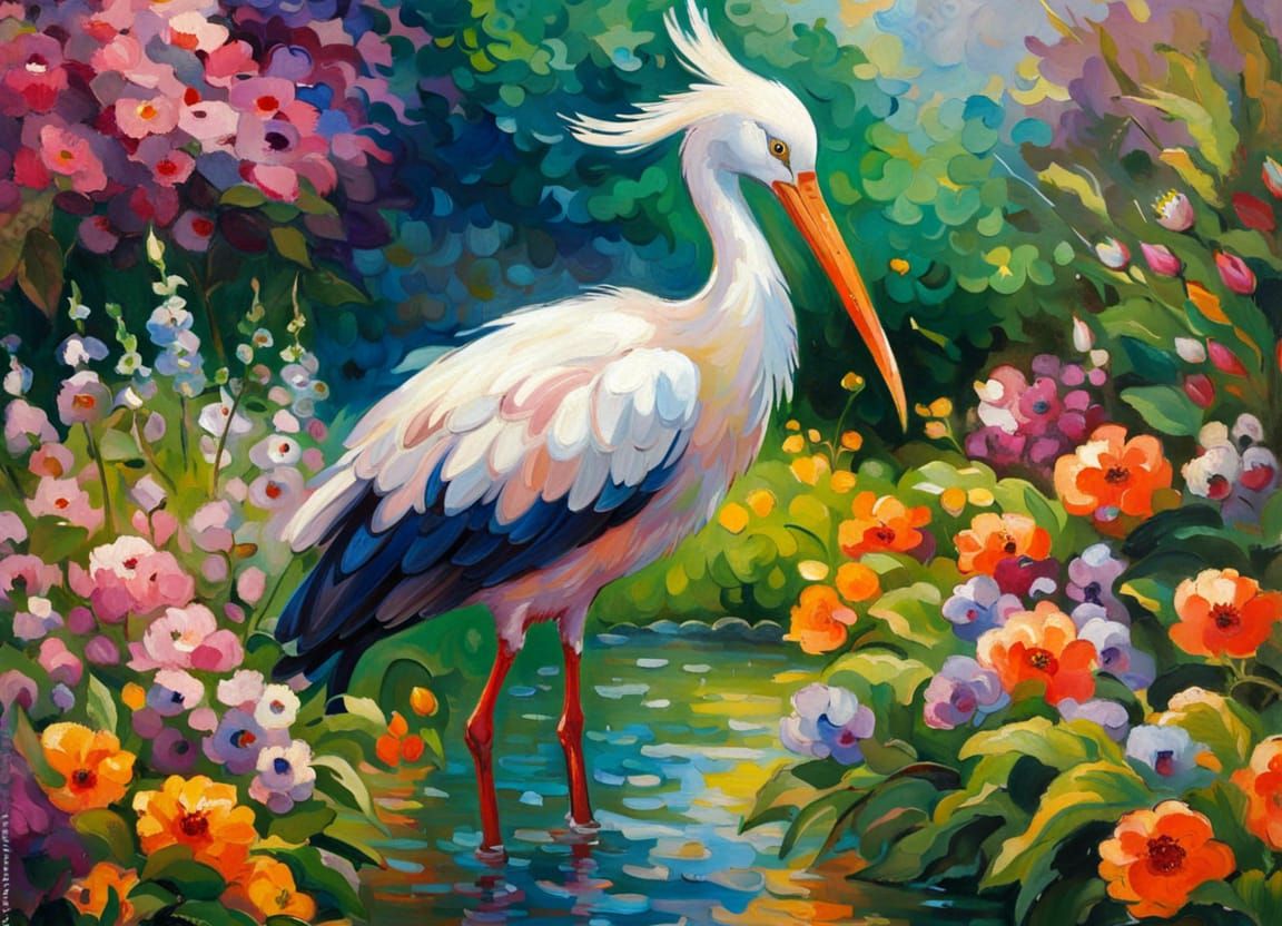 Stork pond - AI Generated Artwork - NightCafe Creator