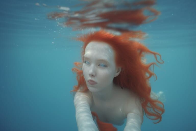 top view red-haired mermaid sea underwater - AI Generated Artwork ...