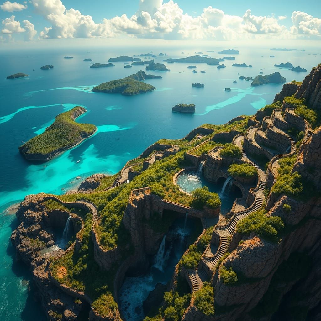 Majestic, Spiral, Fantasy architecture with stepped terraces ascending ...