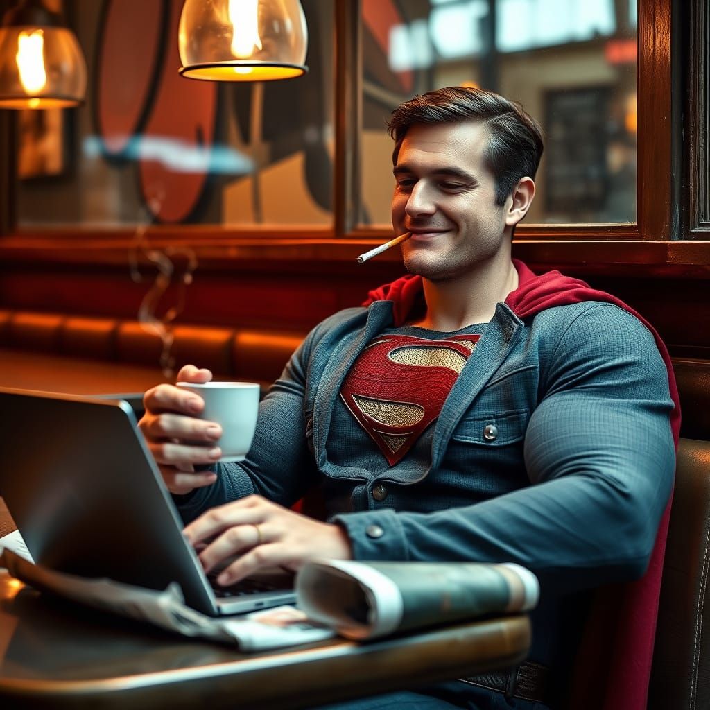 The real Superman - Weathered Superman in Relaxed Moment, In...