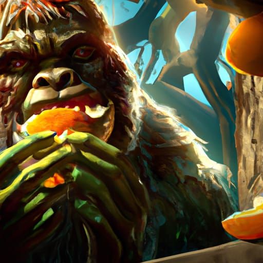 bigfoot eating citrus - AI Generated Artwork - NightCafe Creator