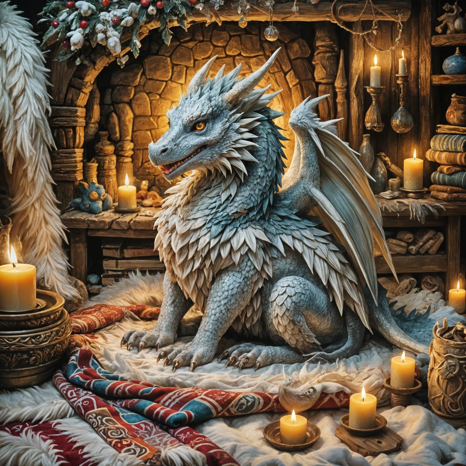 cozy winter dragon - Winter Dragon in Cozy Nordic Burrow