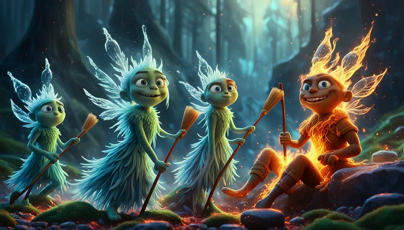 Fire and Ice Sprites - Whimsical Ice and Fire Sprites in a V...