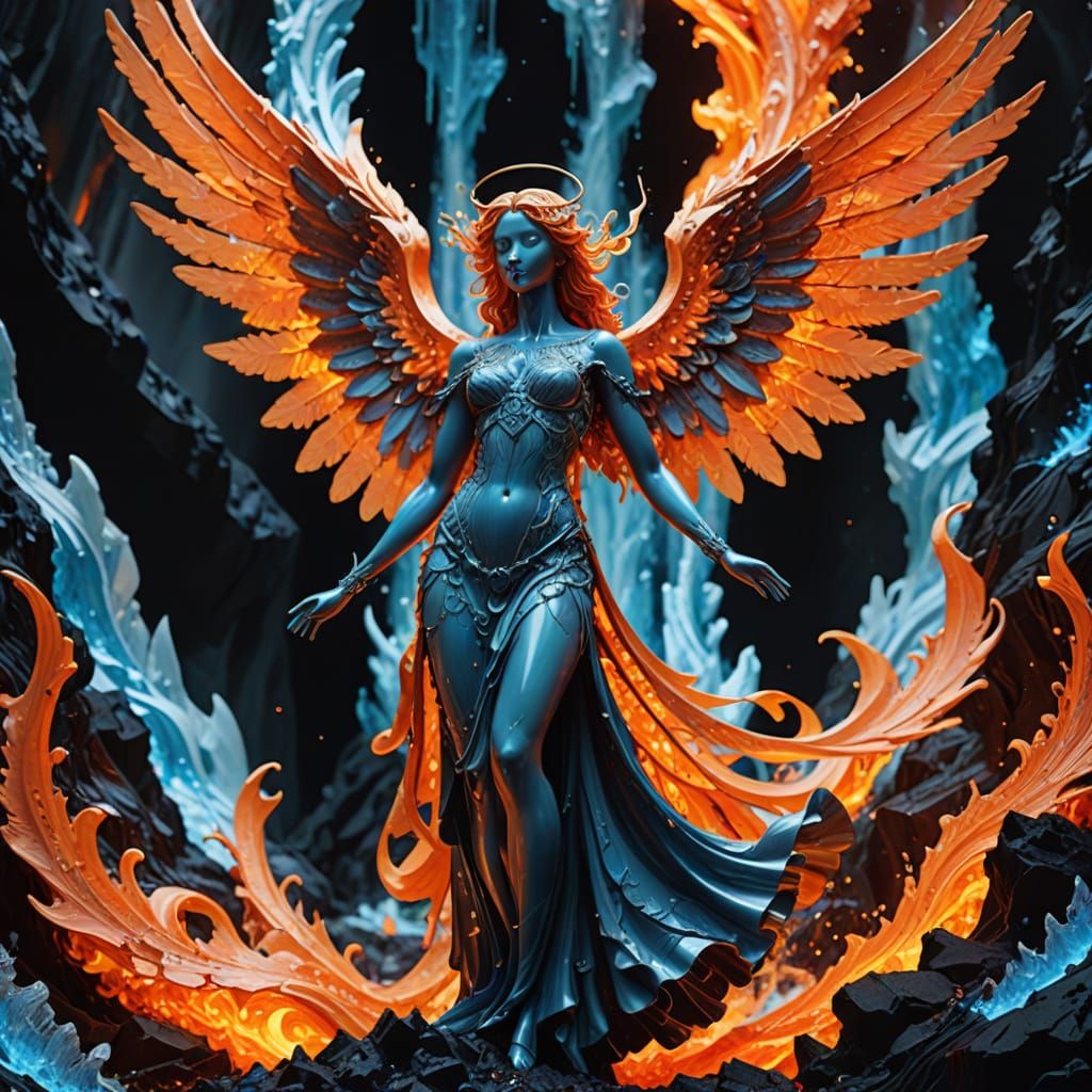 Vibrant Ice Angel in Lava Vortex: A Fantastical Sc... - AI Art