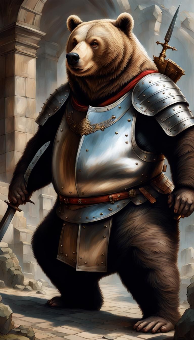 Insanely detailed masterpiece showcasing a focused Sir Obese Bear ...