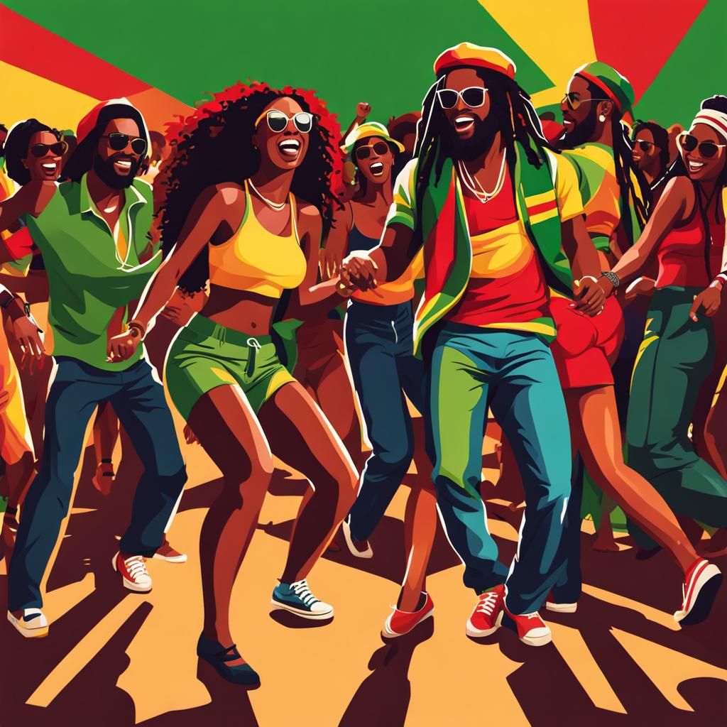 Realistic image of reggae festival. People dancing and having fun. - AI ...