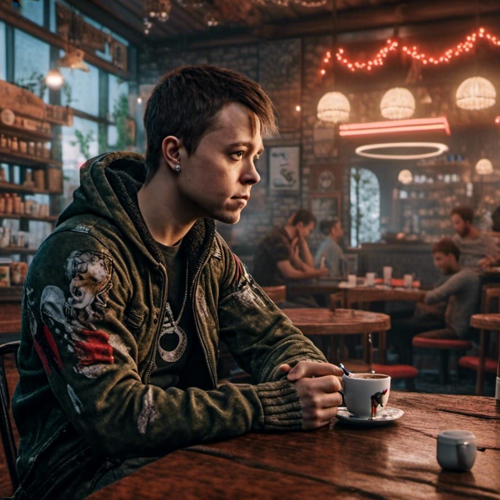 drinking coffee in a chibi cafe - AI Generated Artwork - NightCafe Creator