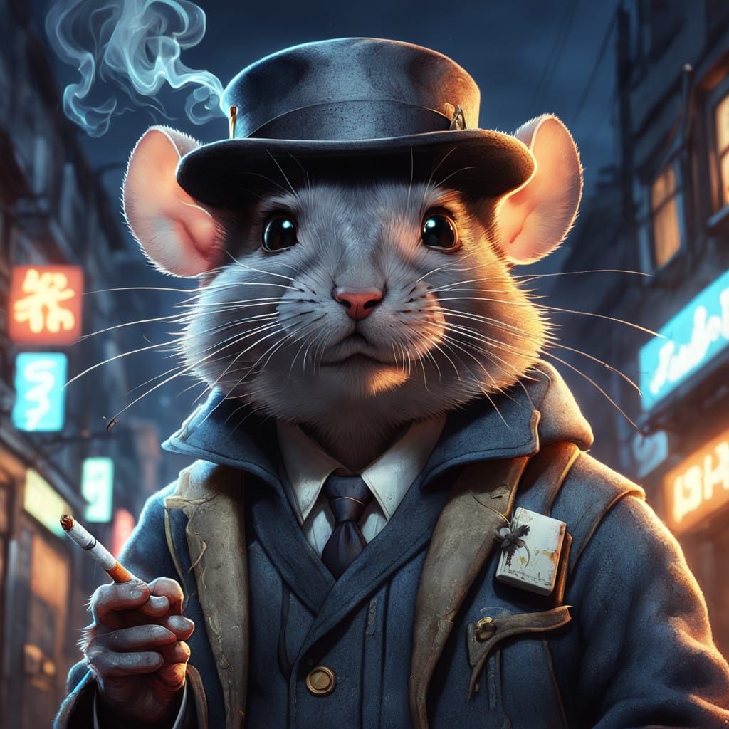 A SMOKER RAT - Mysterious Anime Rodent in Smoky Alleyway