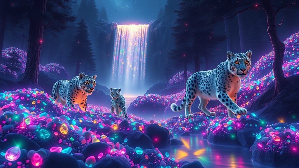Snow-Leopard - 09 - Sapphire Snow Leopards in a Neon-Lit, Ra...