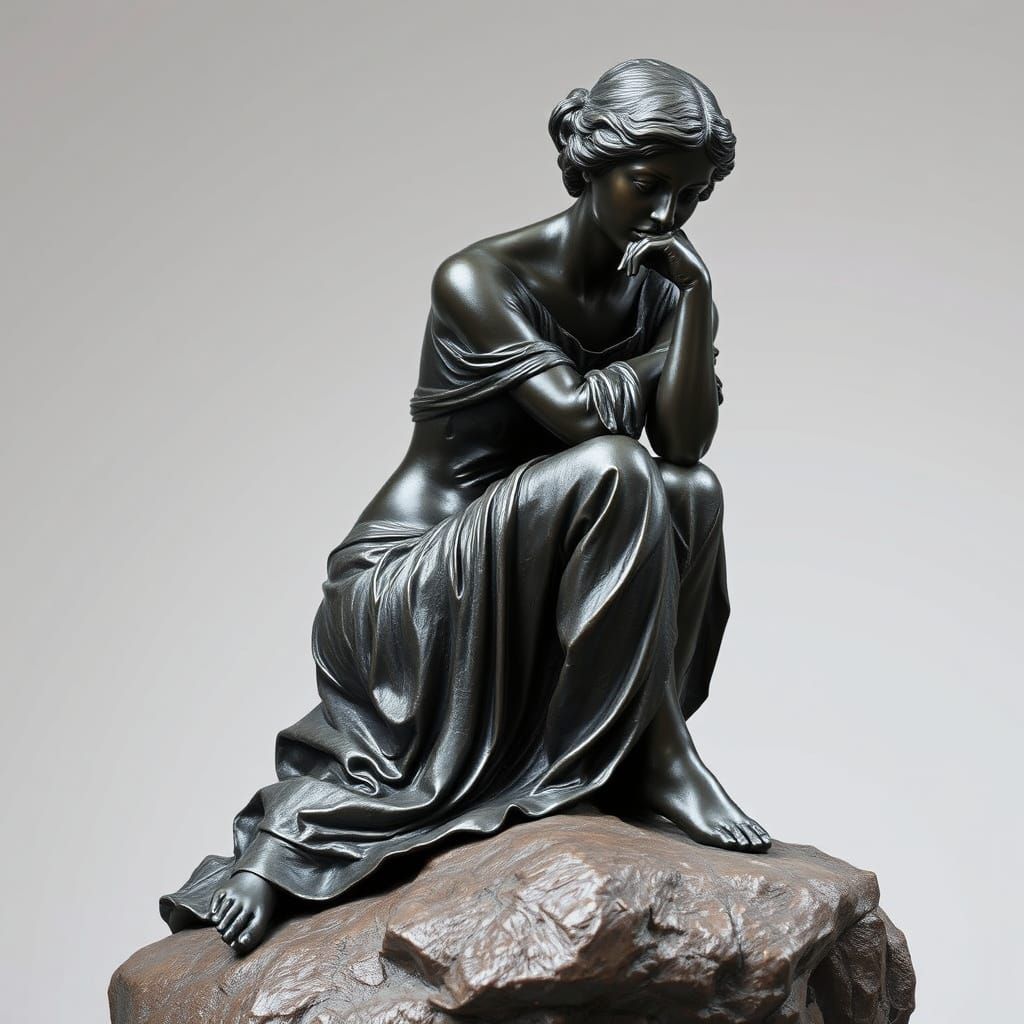 Contemplative Female Form in Rodin-Inspired Bronze... - AI Art