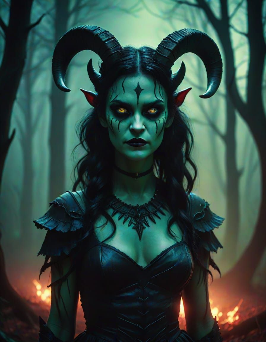 Ethereal Demon Goddess Emerges from Twilight Shado... - AI Art