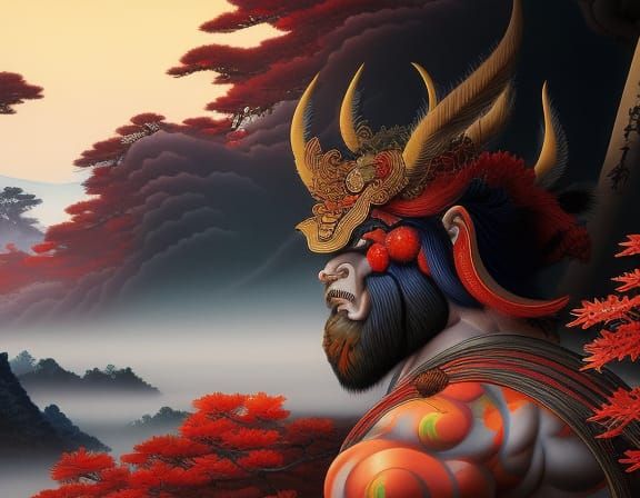 A Insanely Detailed Fantastical and Whimsical Painting of an Oni in a ...