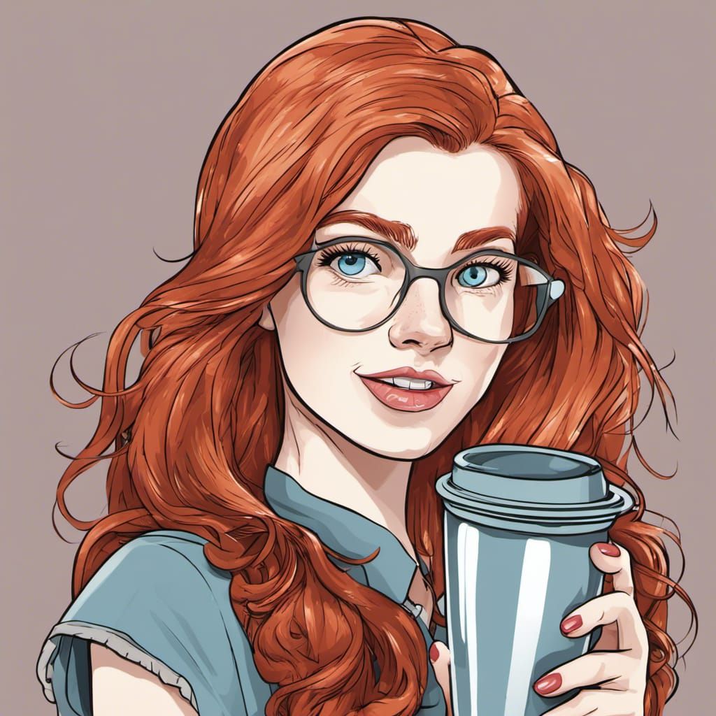 Cartoon Redhead Woman With Blue Eyes Holding A Tumbler Ai Generated Artwork Nightcafe Creator