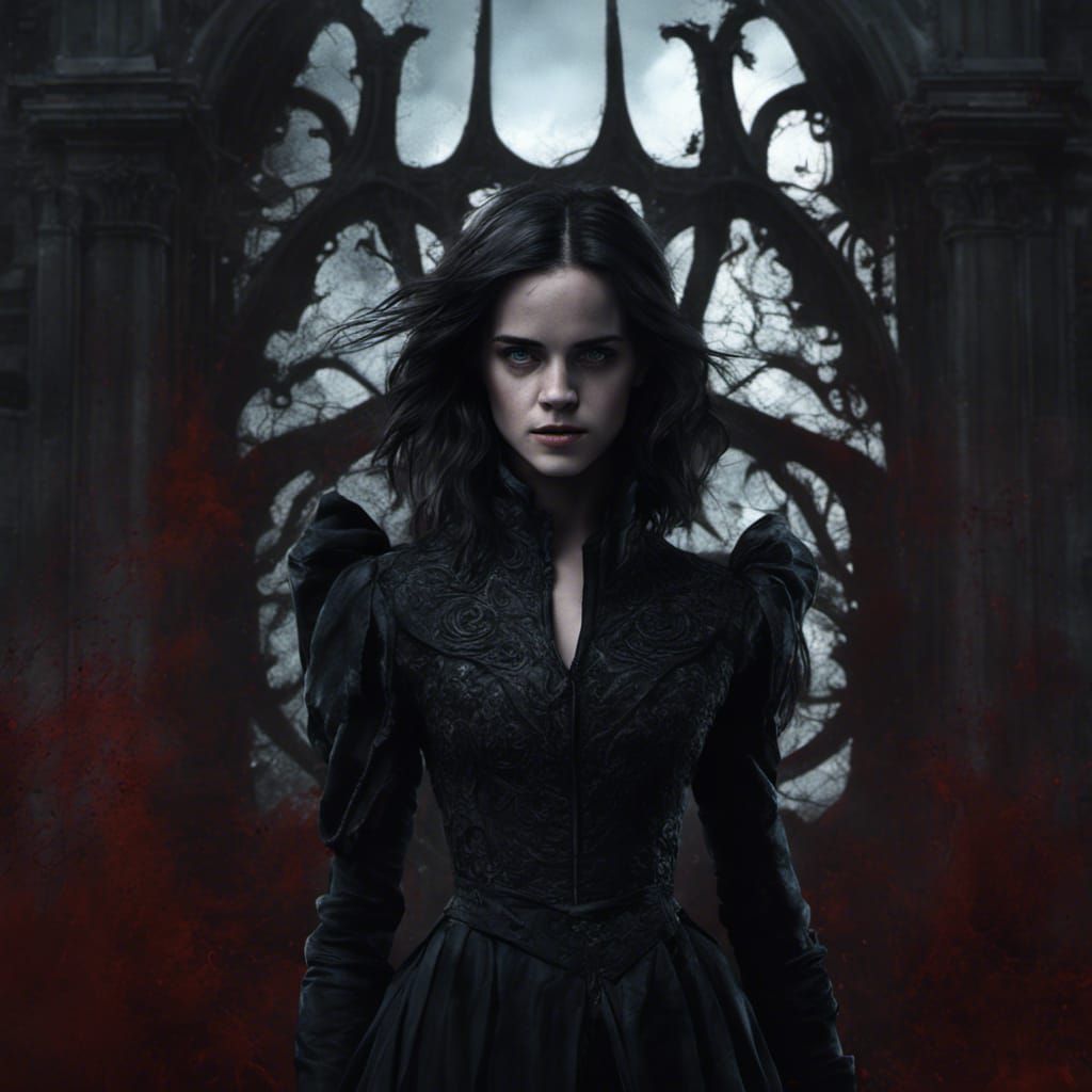 full-body portrait of beautiful dark gothic emma watson , windblown ...
