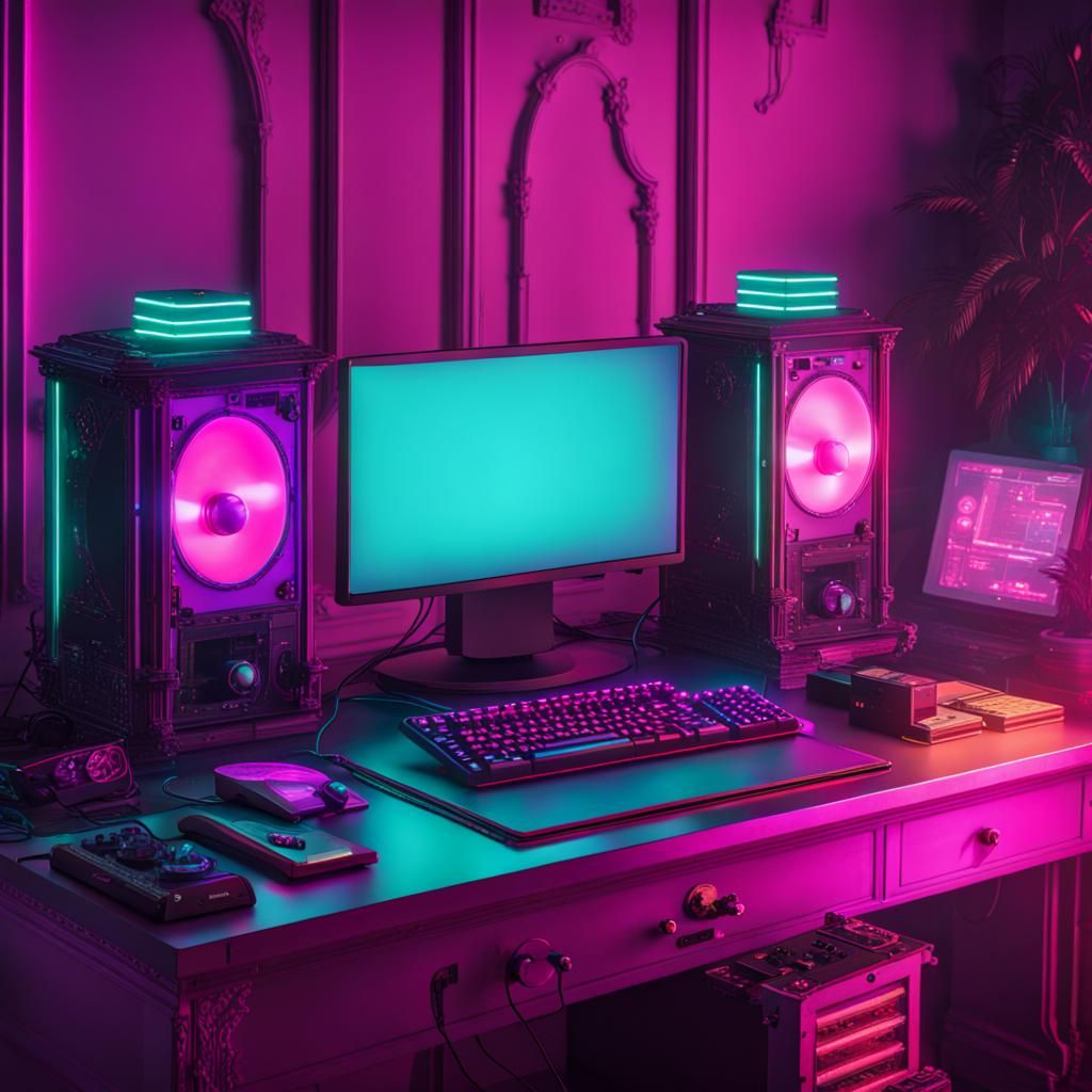 Pc on Desk - AI Generated Artwork - NightCafe Creator