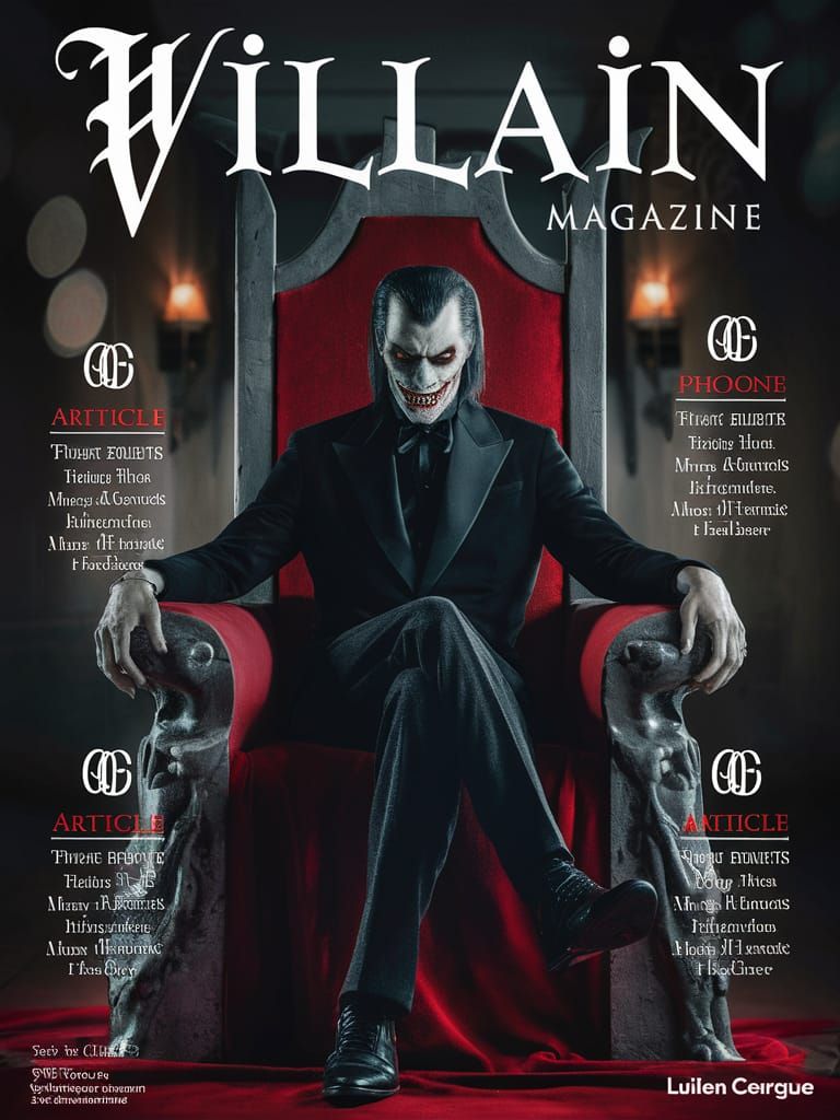 Title in Blackletter/Gothic type " Villian Magazine " at top on ...